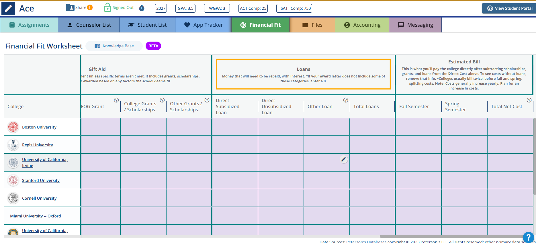 Financial Fit - Fin Fit Tab, available in Student Portal