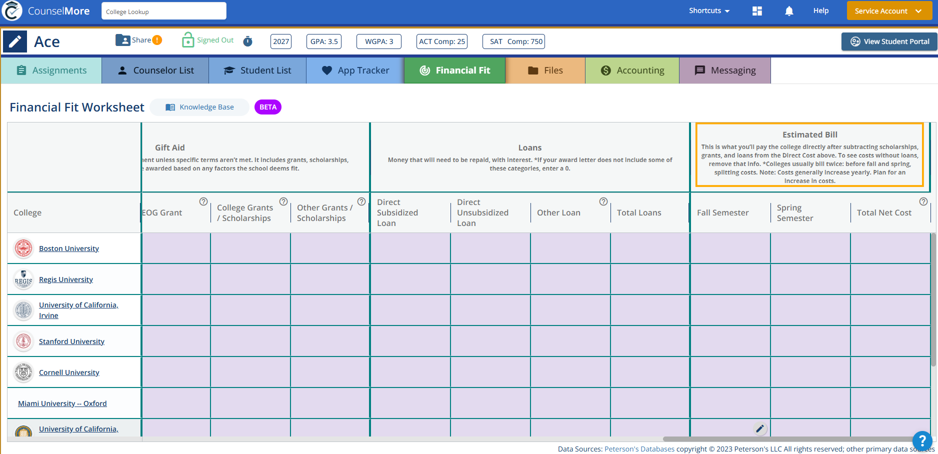 Financial Fit - Fin Fit Tab, available in Student Portal