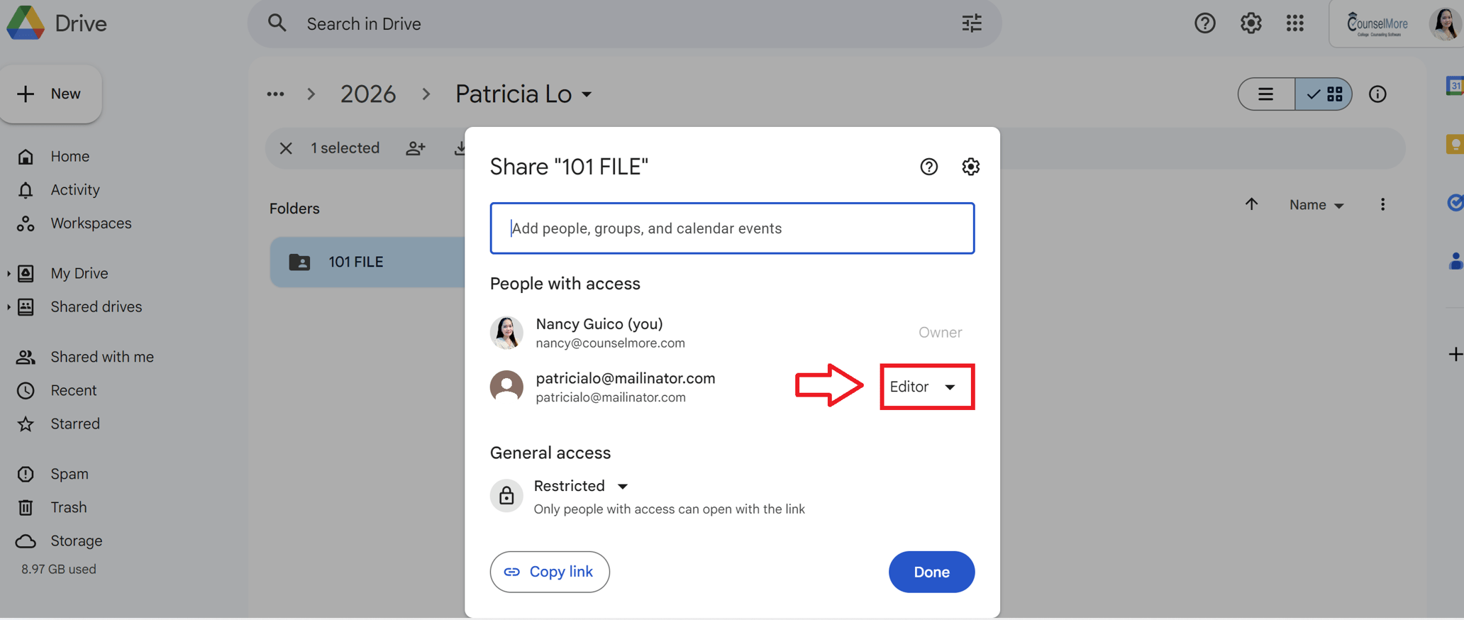 Google Drive - Restrict Gdrive folder access to students or parents